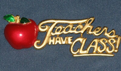 VTG AJC Costume Jewelry Enamel Red Apple Teachers Have Class Gold Tone ...