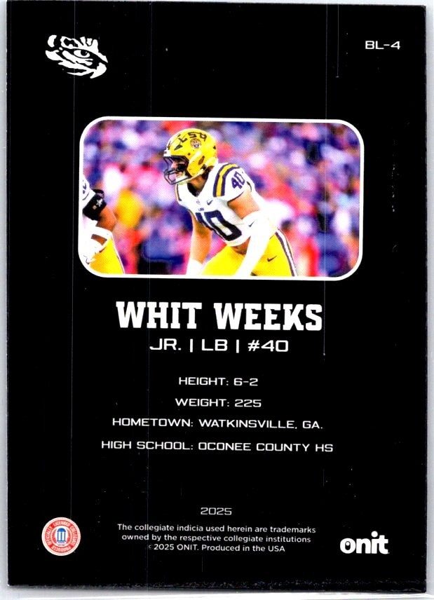 2025 Onit Whit Weeks Blackout SP LSU Tigers | eBay