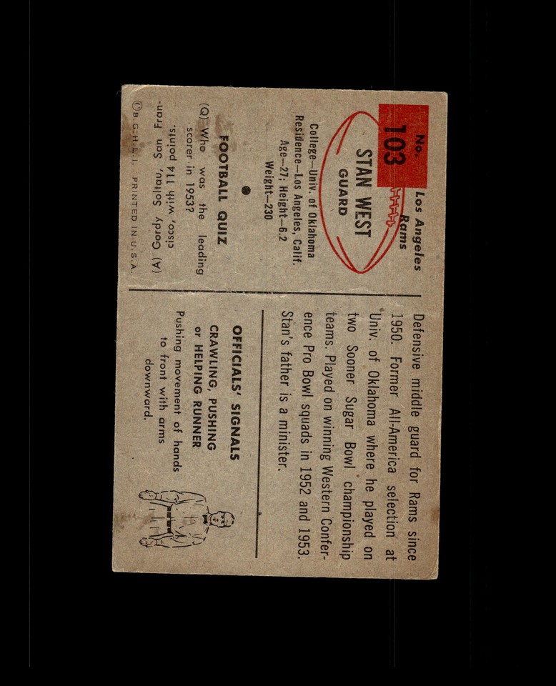 1954 Bowman 103 Stan West RC POOR #D1,434047 | eBay