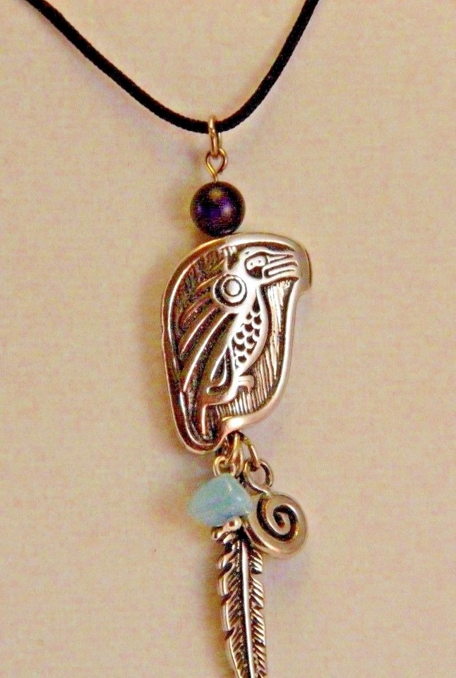 Pacific NW Perched Raven Pendant Leadfree Pewter 2.5" x .75" Corded ...