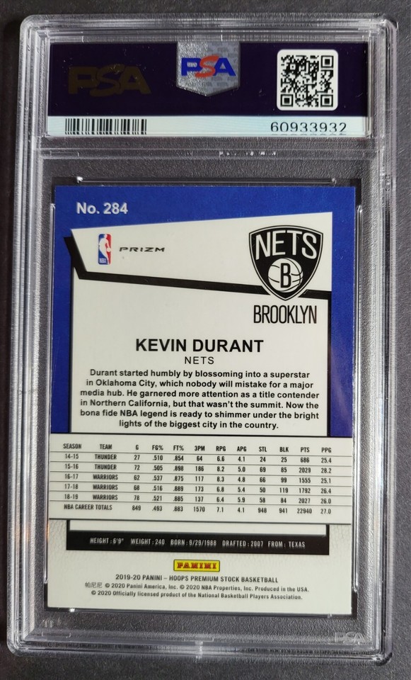 2019 Hoops Premium Stock #284 Kevin Durant Tribute Silver Prizm PSA 10 ...