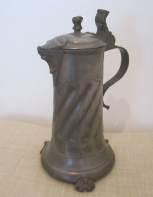 Antique Pewter EARLY Tankard Stein Server Pot Heart Spout Unmarked ...