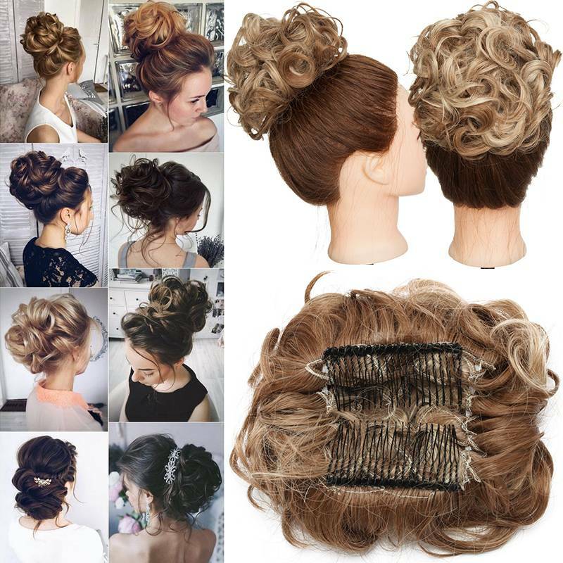 LARGE THICK Curly Scrunchie Combs Messy Bun Updo Clip in Hair Piece ...