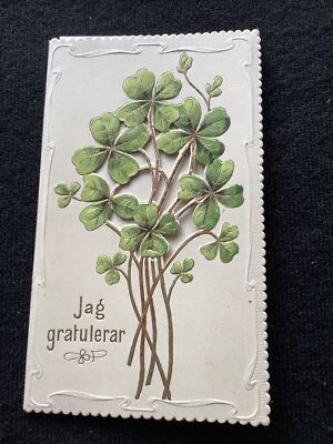 Vintage Swedish Greeting Card Congratulations Four Leaf Clover Jag ...