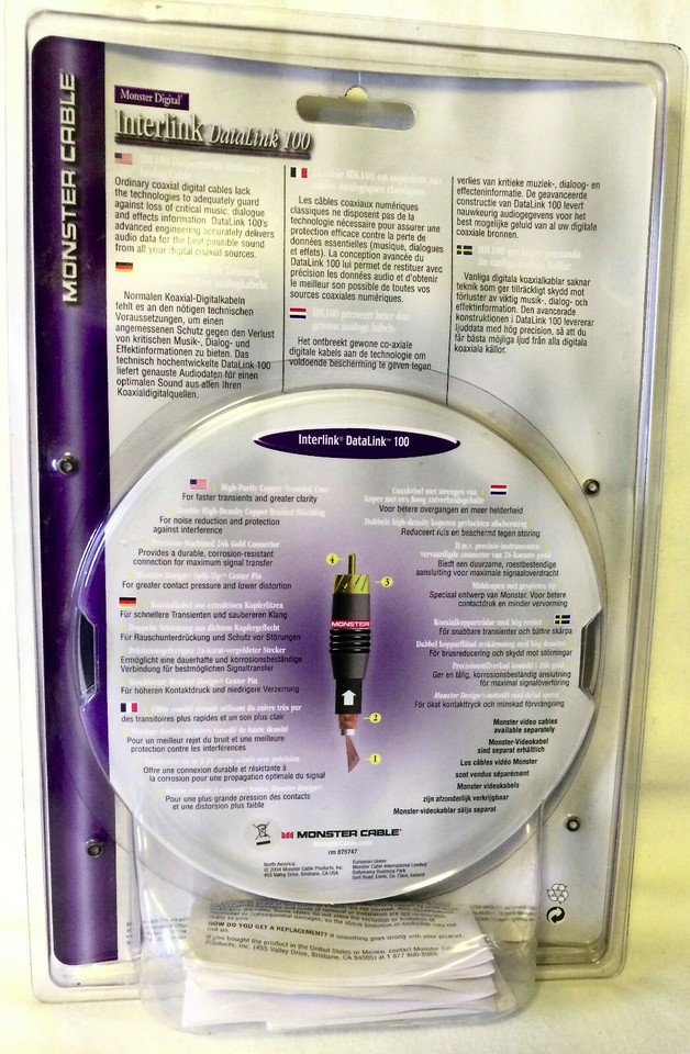 Monster Cable Digital Ultra COAX Interlink 100 Coaxial Audio RCA ...