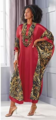 OSFM Ashro Amahle Ethnic Satin Elegance Caftan With Rope Necklace Red ...