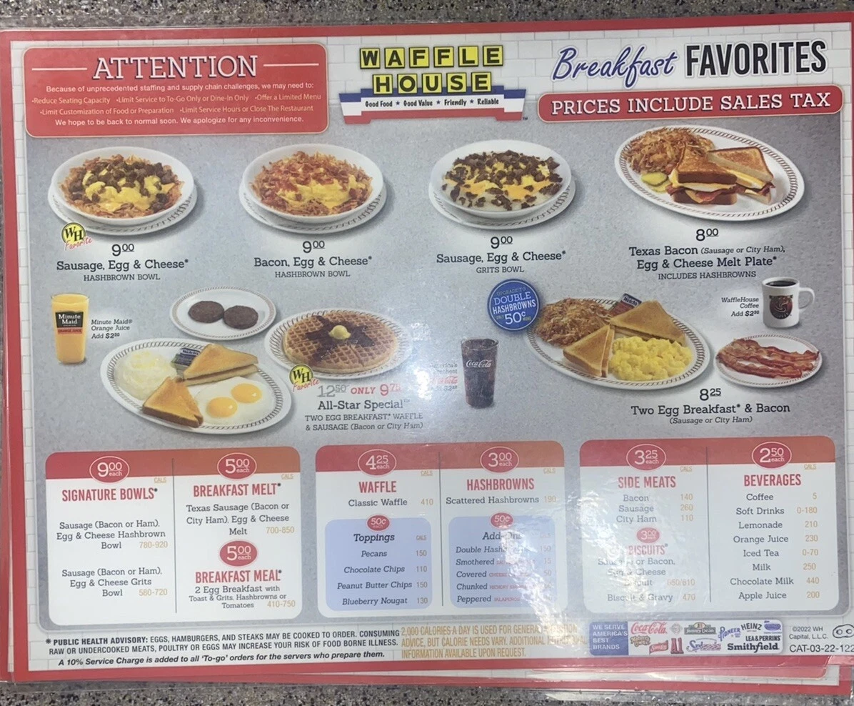 Waffle House Menu 2022