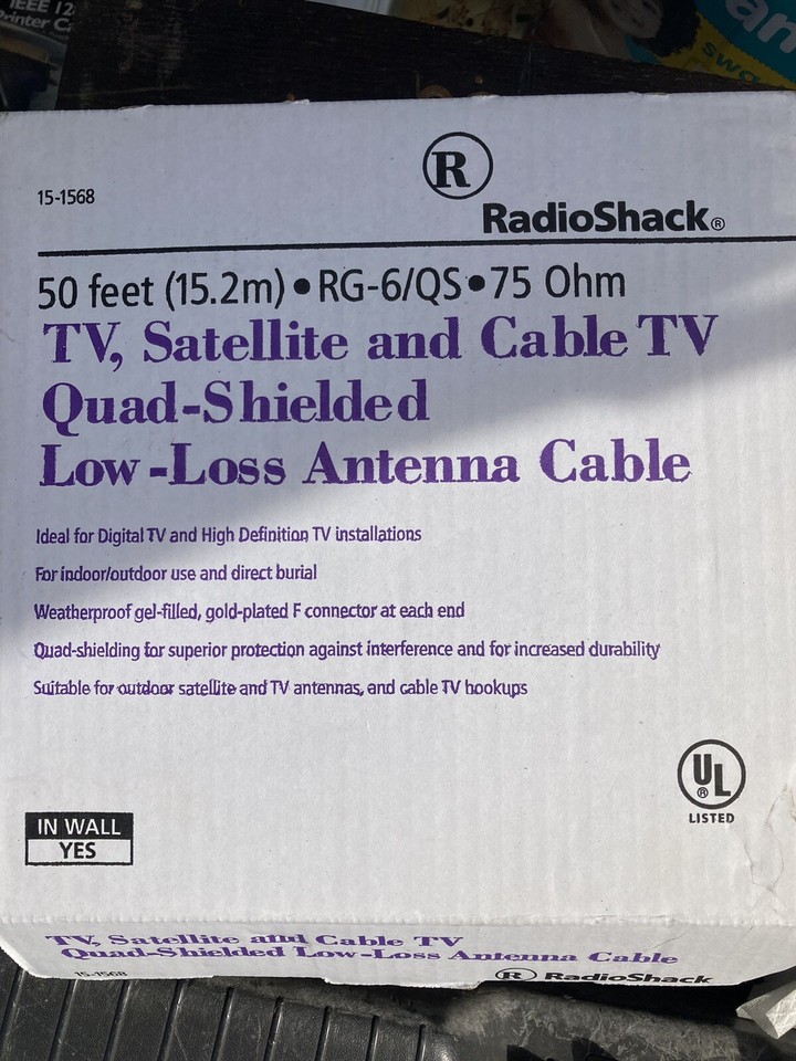 Radio Shack RG6 Coaxial Cable - 50 Ft. New In Box Free Shipping | eBay