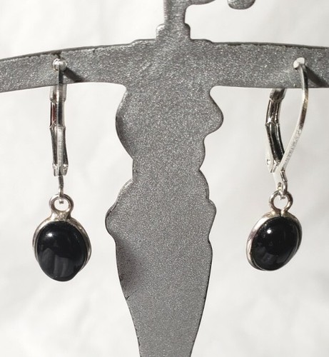 Sterling silver earrings, beautiful black onyx, French wire back | eBay