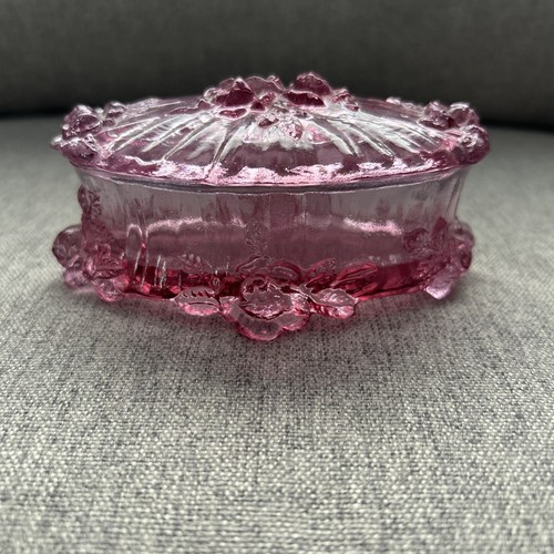 Fenton Cabbage Rose Pink Glass Rose Footed 4.5" Trinket Box | eBay