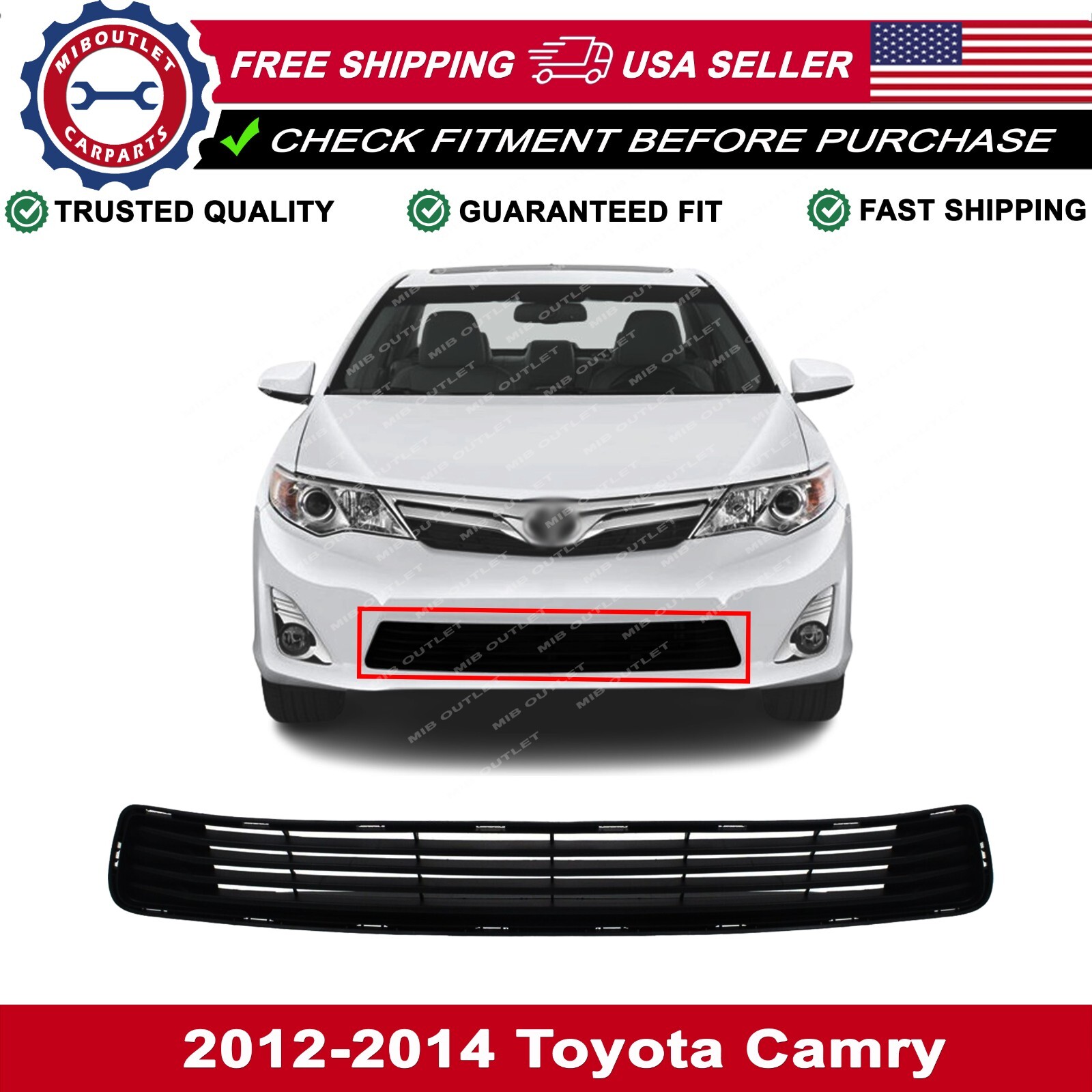 Front Bumper Lower Grille Textured Black For 2012-2014 Toyota Camry ...