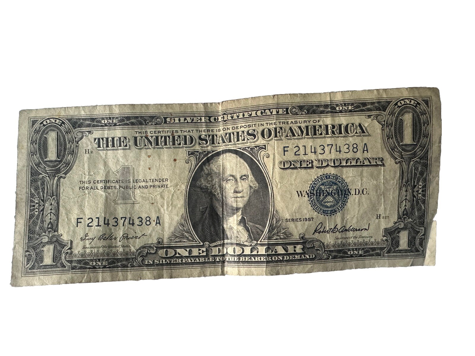 1957 STAR NOTE One Dollar Blue Seal Note Silver Certificate Old US Bill ...