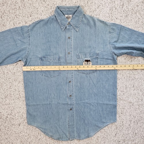 NWT Vtg Taz Shirt Mens S Looney Tunes 1995 Tasmanian Devil Denim Button ...