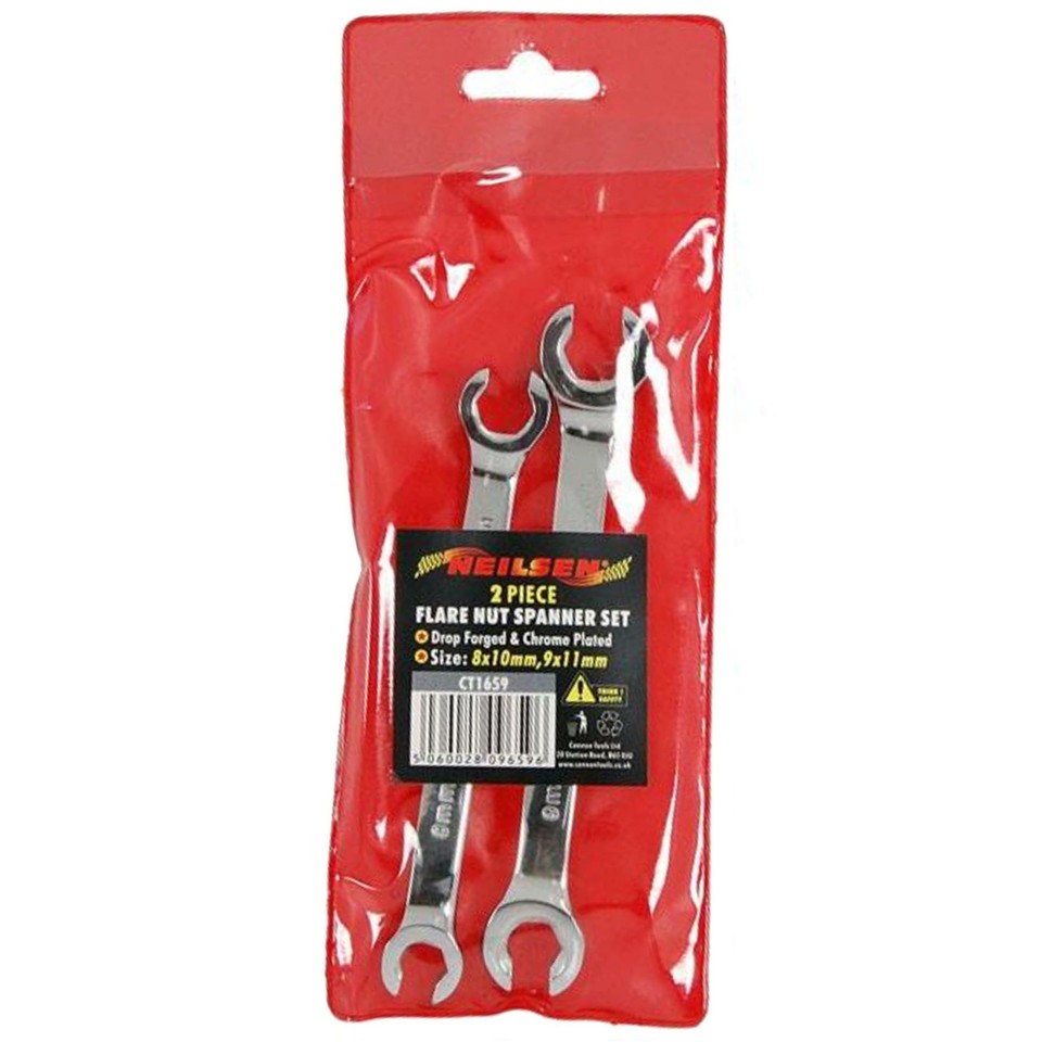 Neilsen Flare Nut Wrench Open-Ended Brake Pipe Spanner Set 9mm, 8mm ...