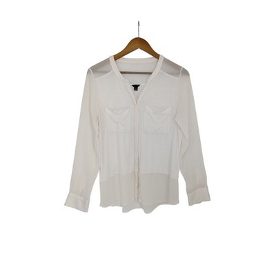 Ann Taylor White Sheer Panel Button Front Blouse Top Size M | eBay UK