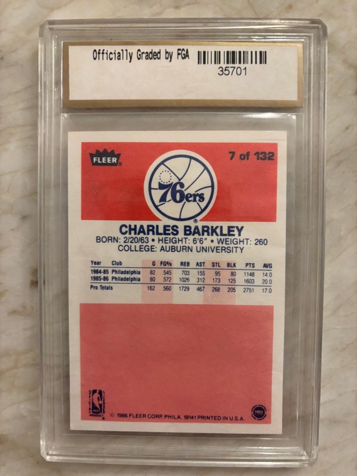 1986 Fleer #7 Charles Barkley Rookie RC Graded 9 Mint Basketball Card ...