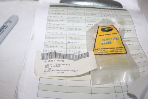 NOS Grove RT41AA SCAMP crane fluid restrictor PN 7-926-001445 4730-01 ...