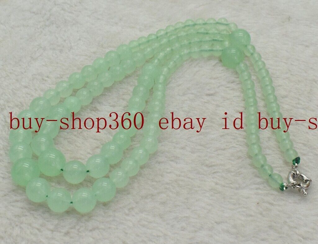 New 2 Row 6-14mm Natural Light Green Jade Beads Gemstone Necklace 17-19 ...