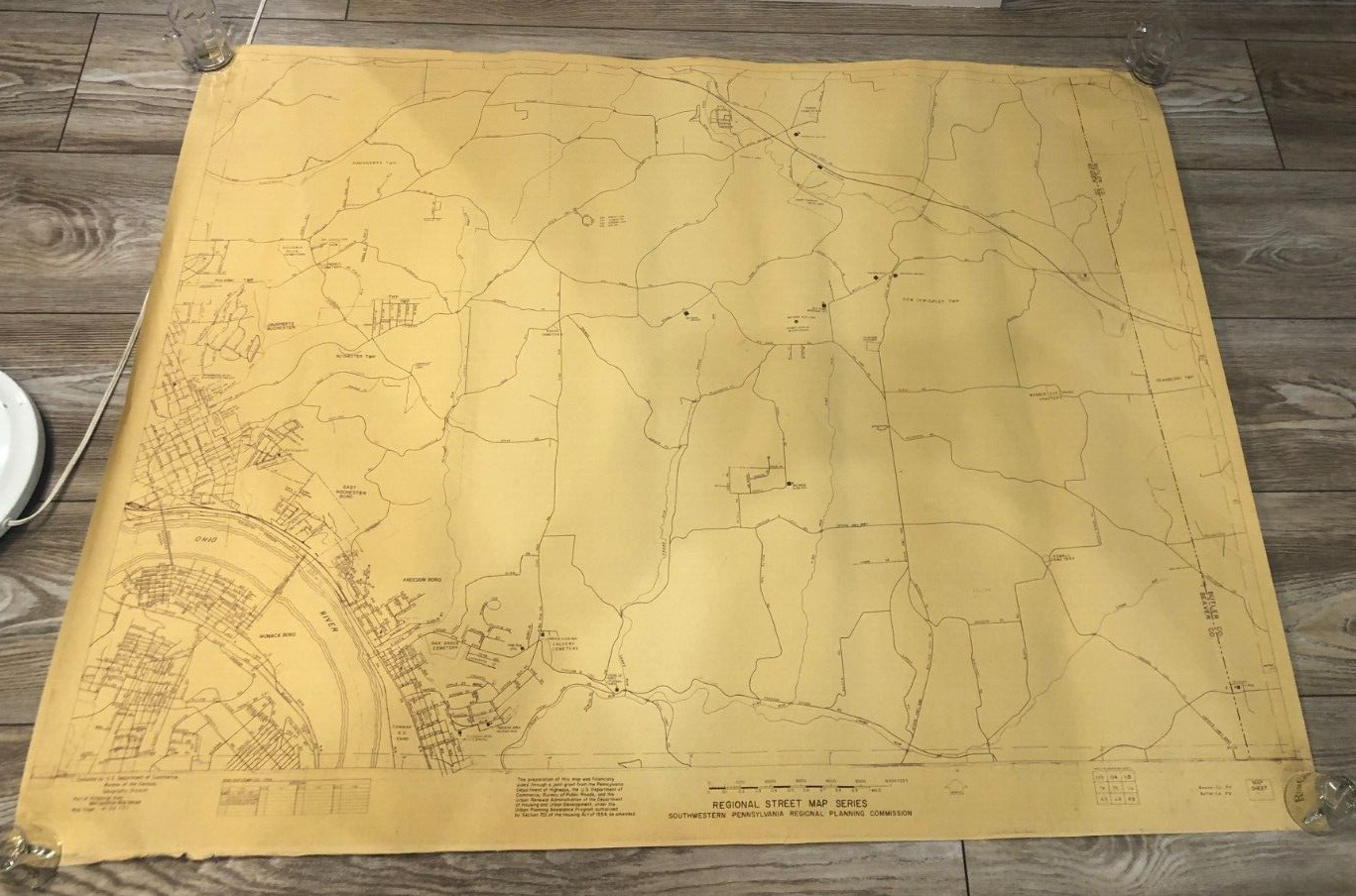 BEAVER COUNTY PA. STREET MAP 47"x37" MONACA, FREEDOM, ROCHESTER, CONWAY ...