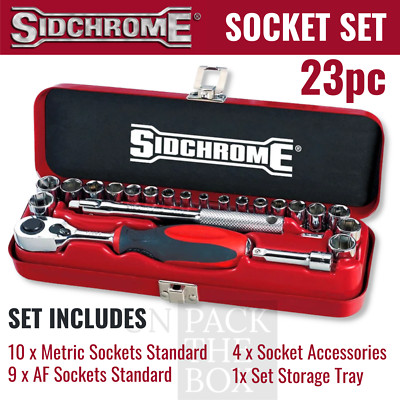 1/4" Drive Metric Imperial Socket Set 23PC Extension Bar Storage Box ...