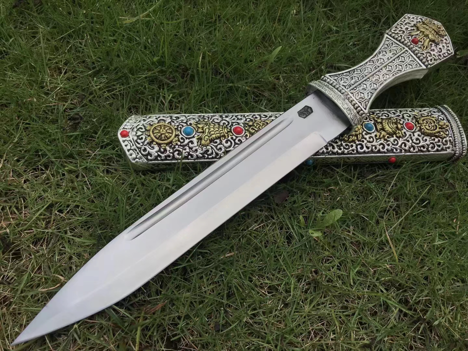 Tibetan Dragon Short Knife Spring Steel Sharp KUNGFU Dao Sword Dagger ...