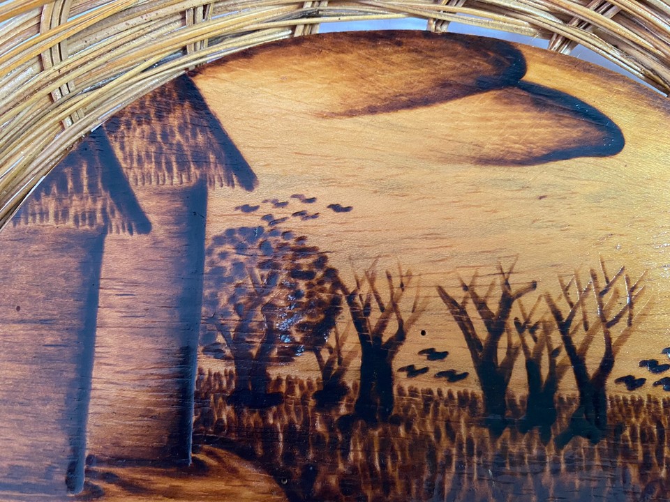 Unique Pyrography Wood Burning Art Woman in Canoe Wood & Wicker Folk ...