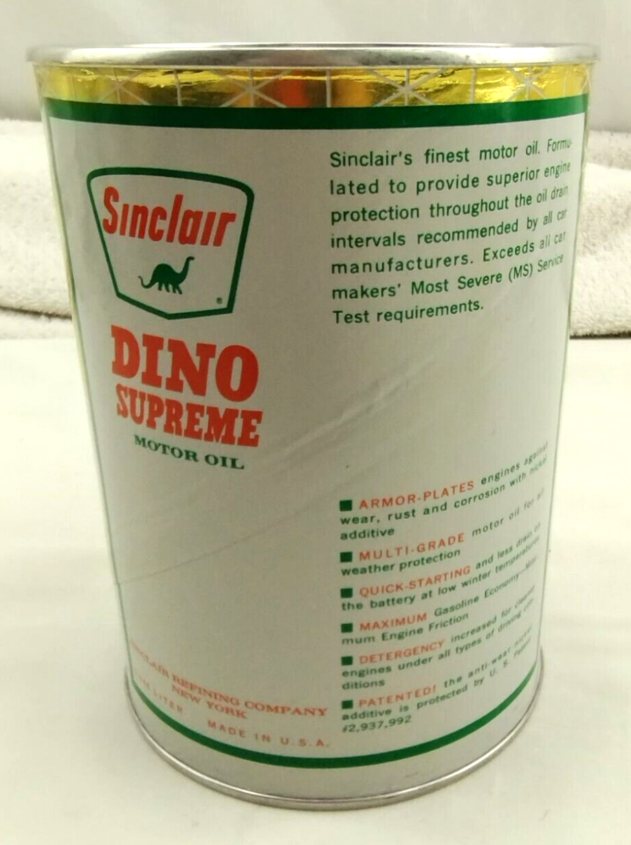 Vintage SINCLAIR DINO SUPREME Quart Oil Can Coin Bank - Composite | eBay