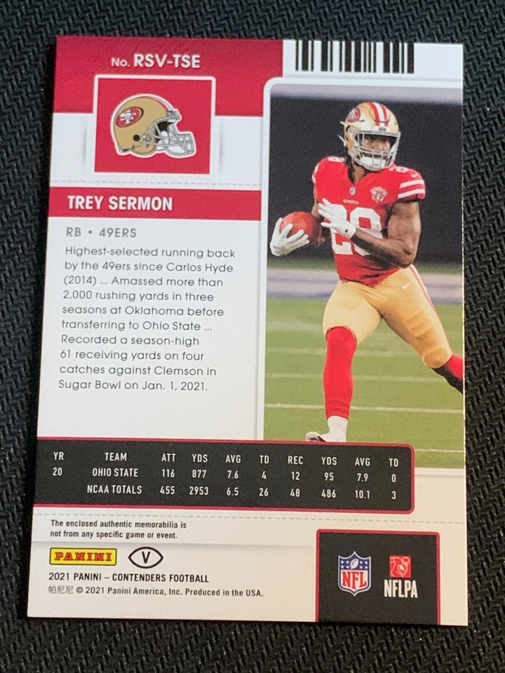TREY SERMON #RSV-TSE - 2021 CONTENDERS - GREEN PATCH VARIANT ROOKIE RC ...