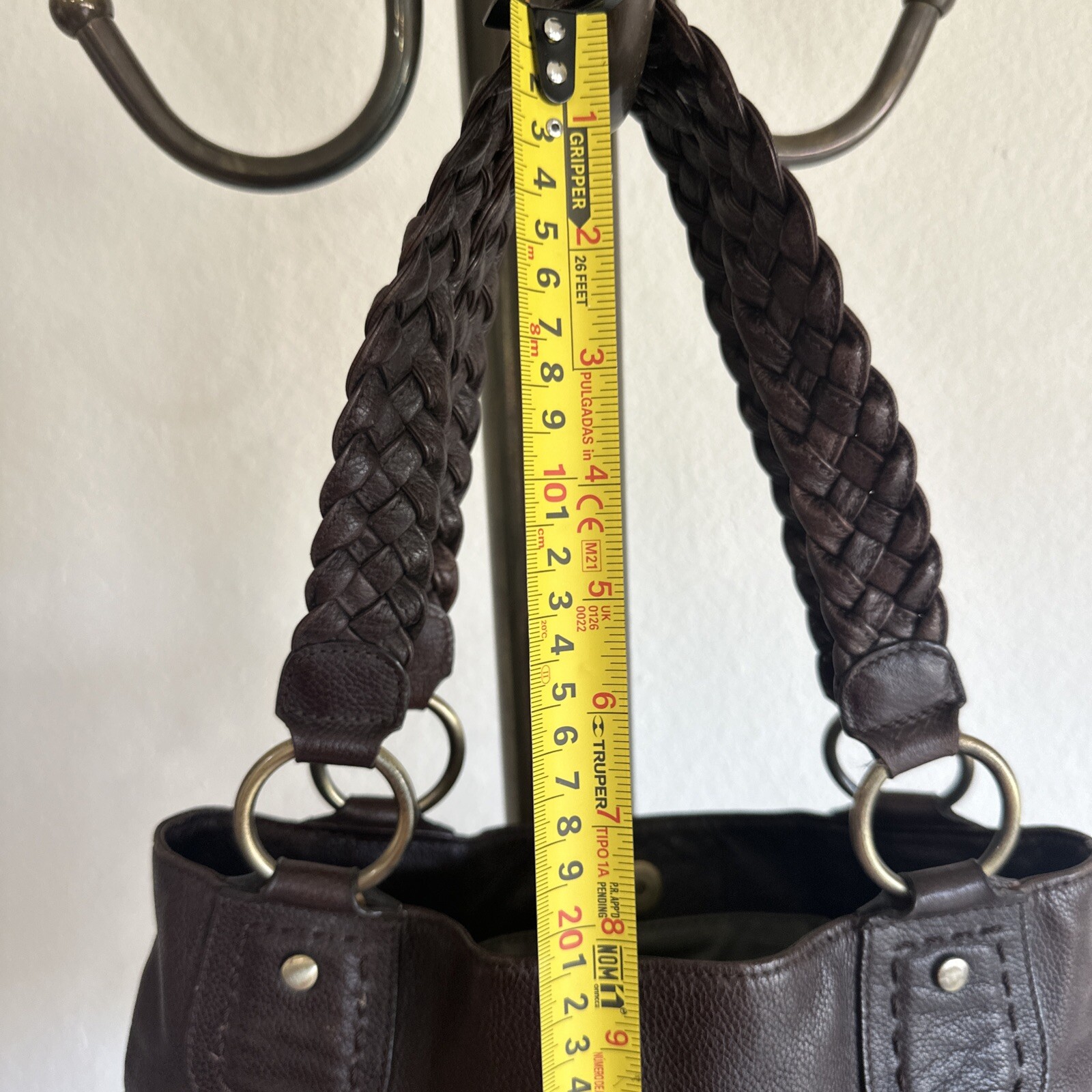 MIT MITTE Dark Brown Leather Purse Handbag Braided Straps | eBay