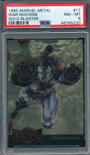 PSA 8 NM-MT WAR MACHINE GOLD BLASTER 1995 MARVEL METAL GRADED MCU #17 ...
