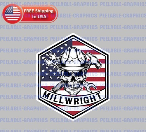 MILLWRIGHT AMERICAN FLAG STICKER HARD HAT STICKER HELMET TABLET TOOLBOX ...