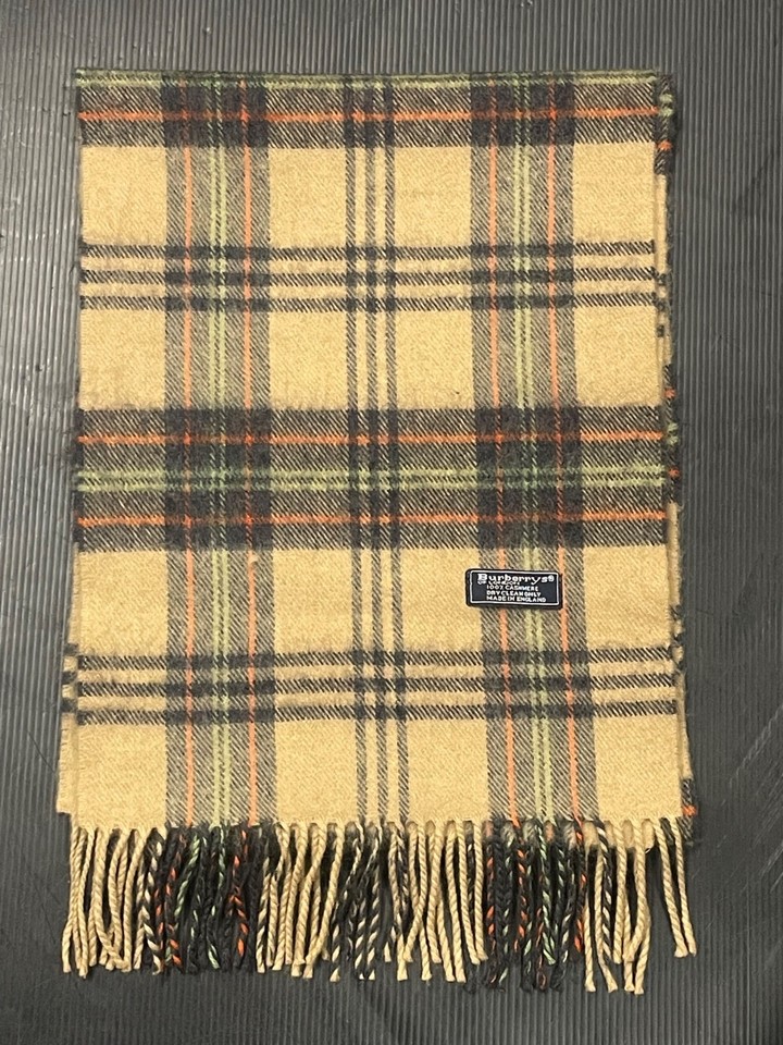 Burberry Scarf Vintage Beige with Black Check 100% Cashmere 165cm/29cm ...