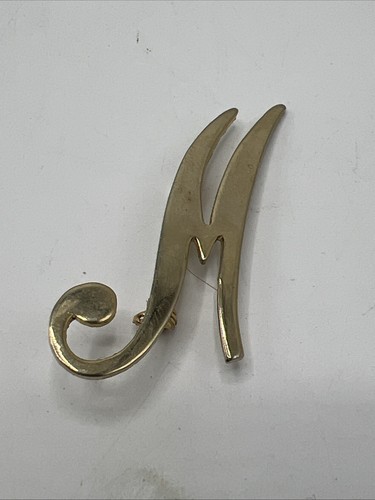 Vintage Gold Tone Cursive Letter "M" Lapel Pin Brooch | eBay