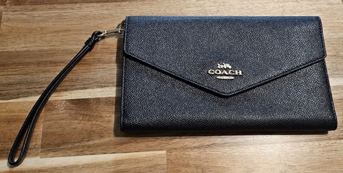 Coach Travel Envelope Wallet Wristlet in Black Leather C0707 | eBay