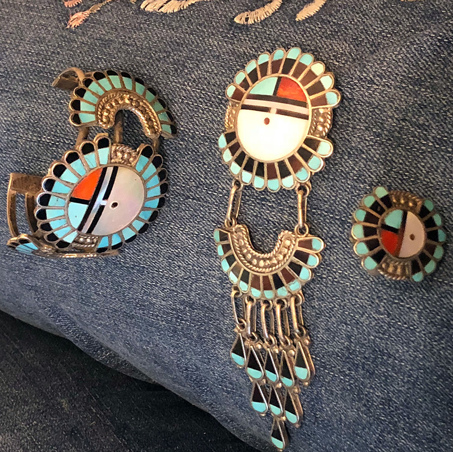 Zuni Roger Lela Cellicion Set Bracelet Pin Pendant Ring Mosaic Inlay ...
