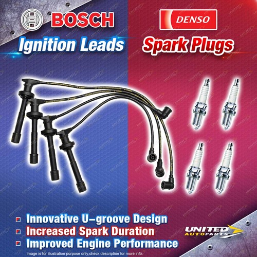 Bosch Leads + 4x Denso TT Spark Plugs for Nissan Bluebird U14 Primera ...