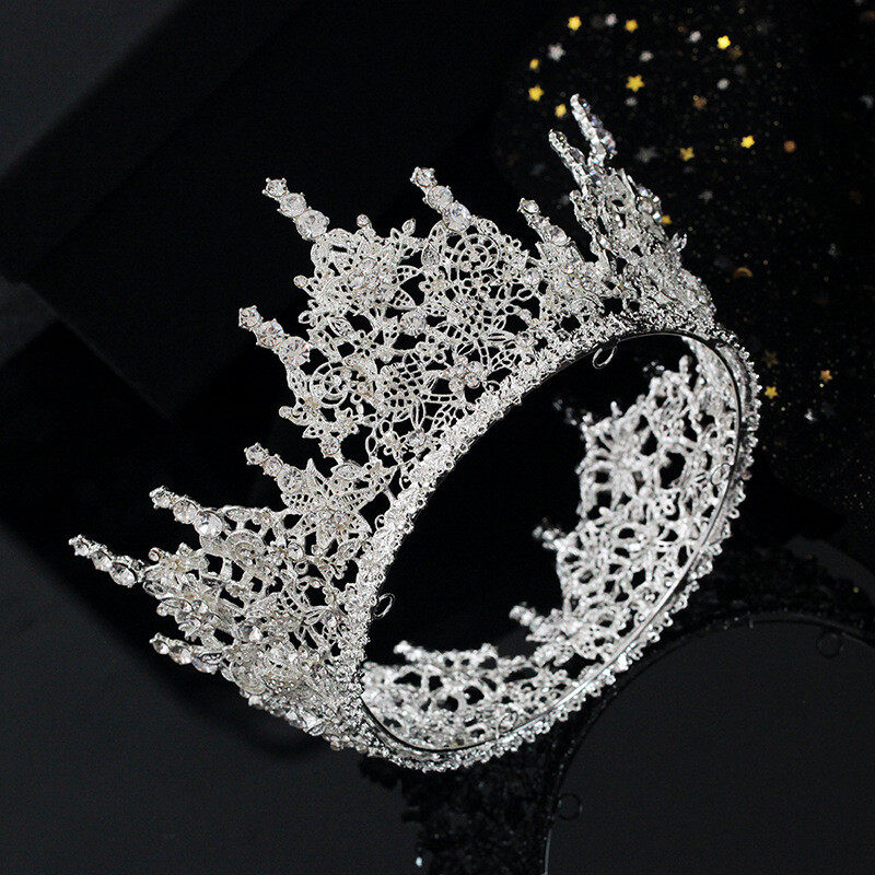 8cm Tall Round Crown Crystal Flower Wedding Queen Princess Prom For ...