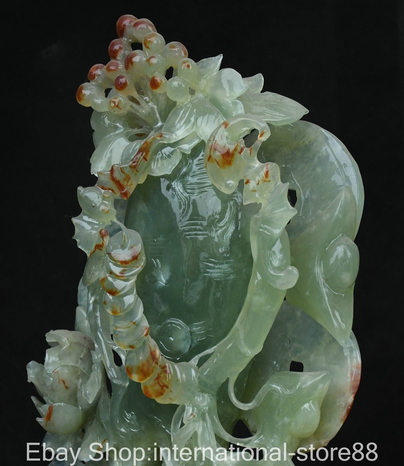 21.2" Chinese Natural Green Xiu Jade Carving Flower Ginseng Sculpture ...