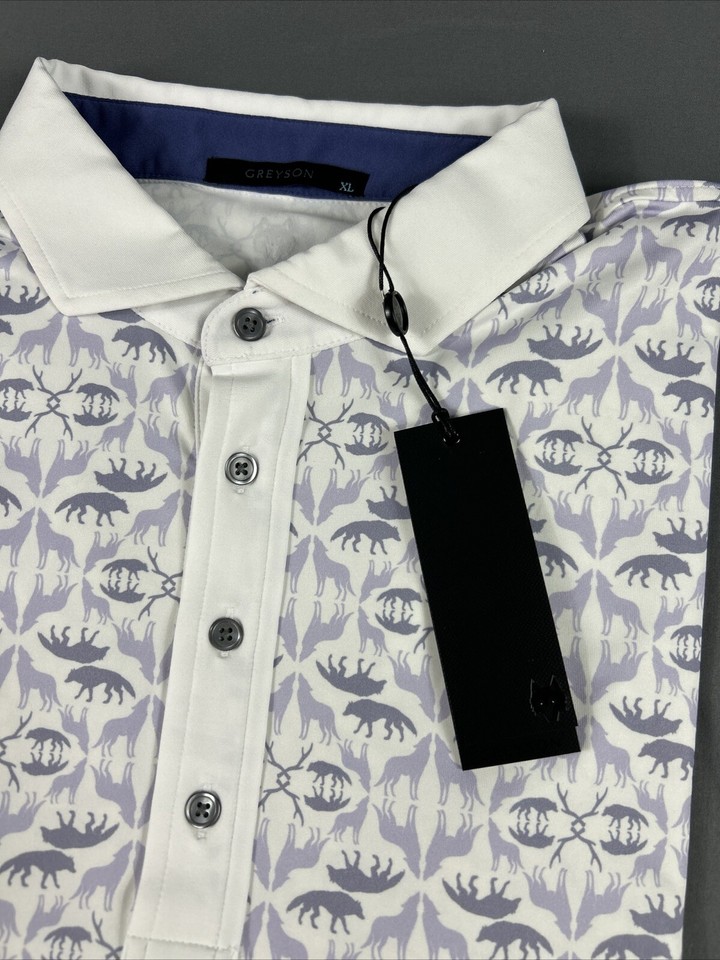 Greyson Golf Shirt Polo Sleeve Logo Wolf Labyrinth Print XL White NWT ...