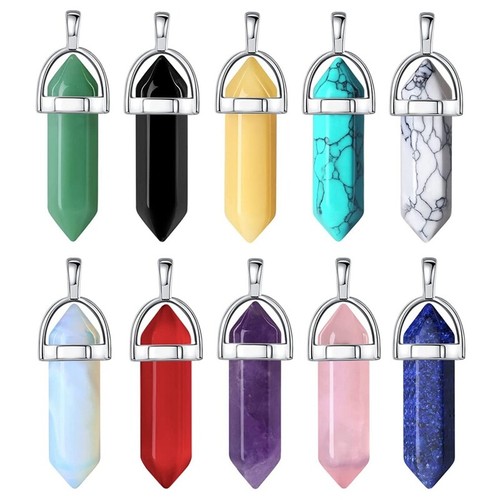 2X(10Pcs Healing Crystal Pendant Charms Jewelry Making Natural Gemstone ...