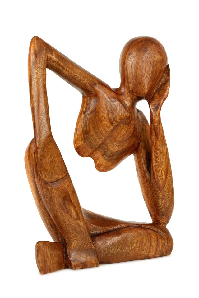 Wooden Abstract Sculpture "Thinking Man 2" Figurine Hand Carved Thinker ...