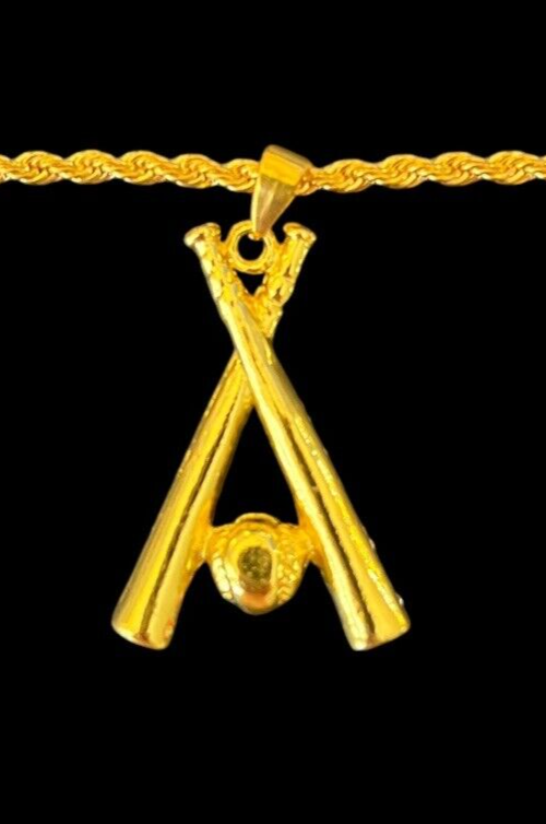 Baseball Chain Gold Necklace and Ball 24 in. Bats 1.5 in. MLB Bryce ...