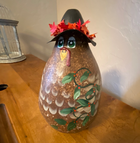 Decorative Handpainted Turkey Gourd with Hat Thanksgiving Fall Harvest ...
