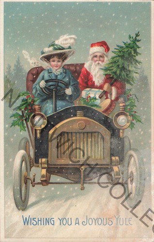 Father Christmas in A Motor Car Lady in Hat Toys Red Robes Christmas ...