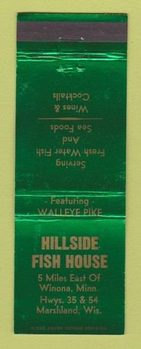 Matchbook Cover - Hillside Fish House Marshland WI | eBay