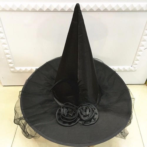 Women Lady Girl Halloween Witchery Witches High Point Hat Cap with Mesh ...