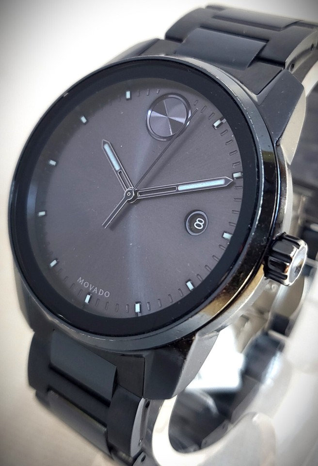 MOVADO BOLD $795 MEN'S VERSO BLUE GUNMETAL SWISS DATE 42MM WATCH ...