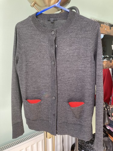 Ladies Cos Knitted Buttoned Cardigan. Size S. Wool. Pockets. red Mix ...