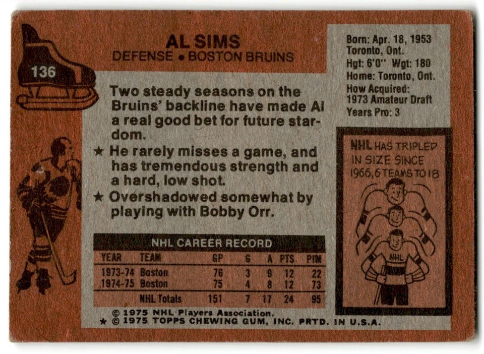 1975-76 Topps Al Sims Boston Bruins #136 | eBay