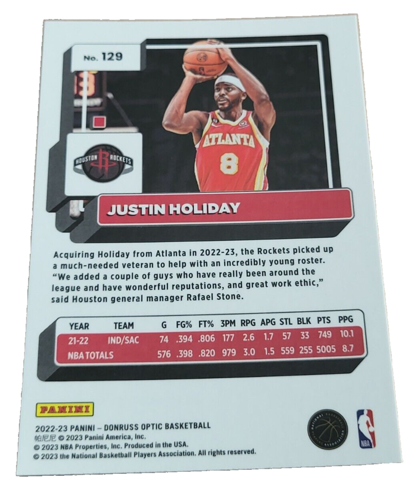 2023 Donruss Optic Houston Rockets #129 Justin Holiday NBA Basketball ...